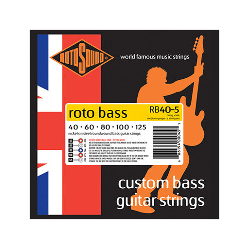Rotosound RB40.5 Roto Bass 5 String Nickel Bass Guitar Strings Set, 40 ...
